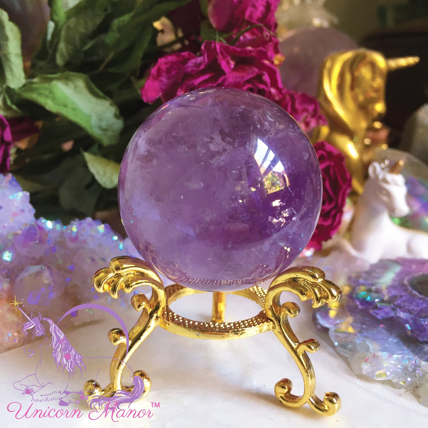 GOLD PLATED CRYSTAL BALL STAND (SMALL) | unicornmanor