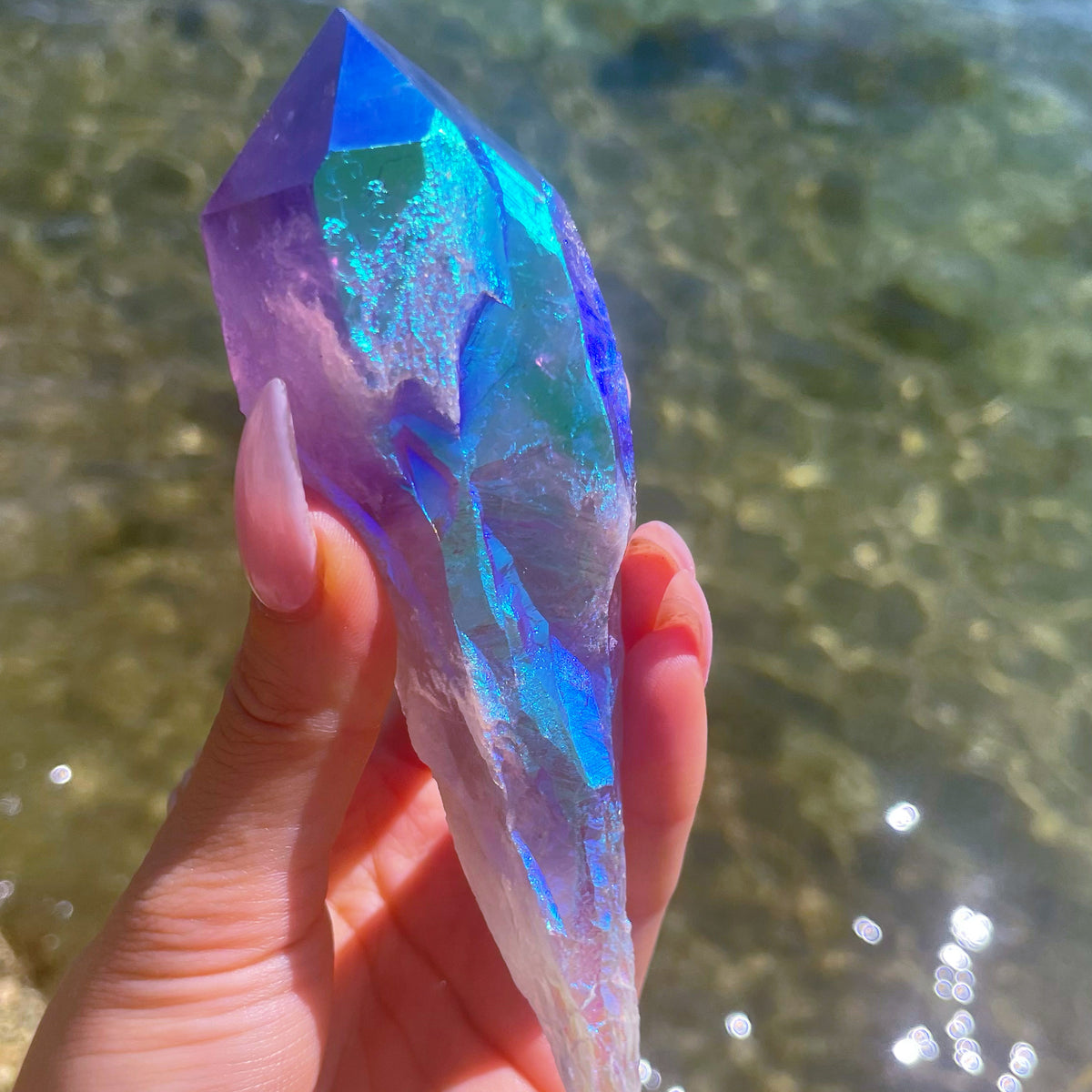 Amethyst Aura Dragon Tooth Crystal Wand | unicornmanor